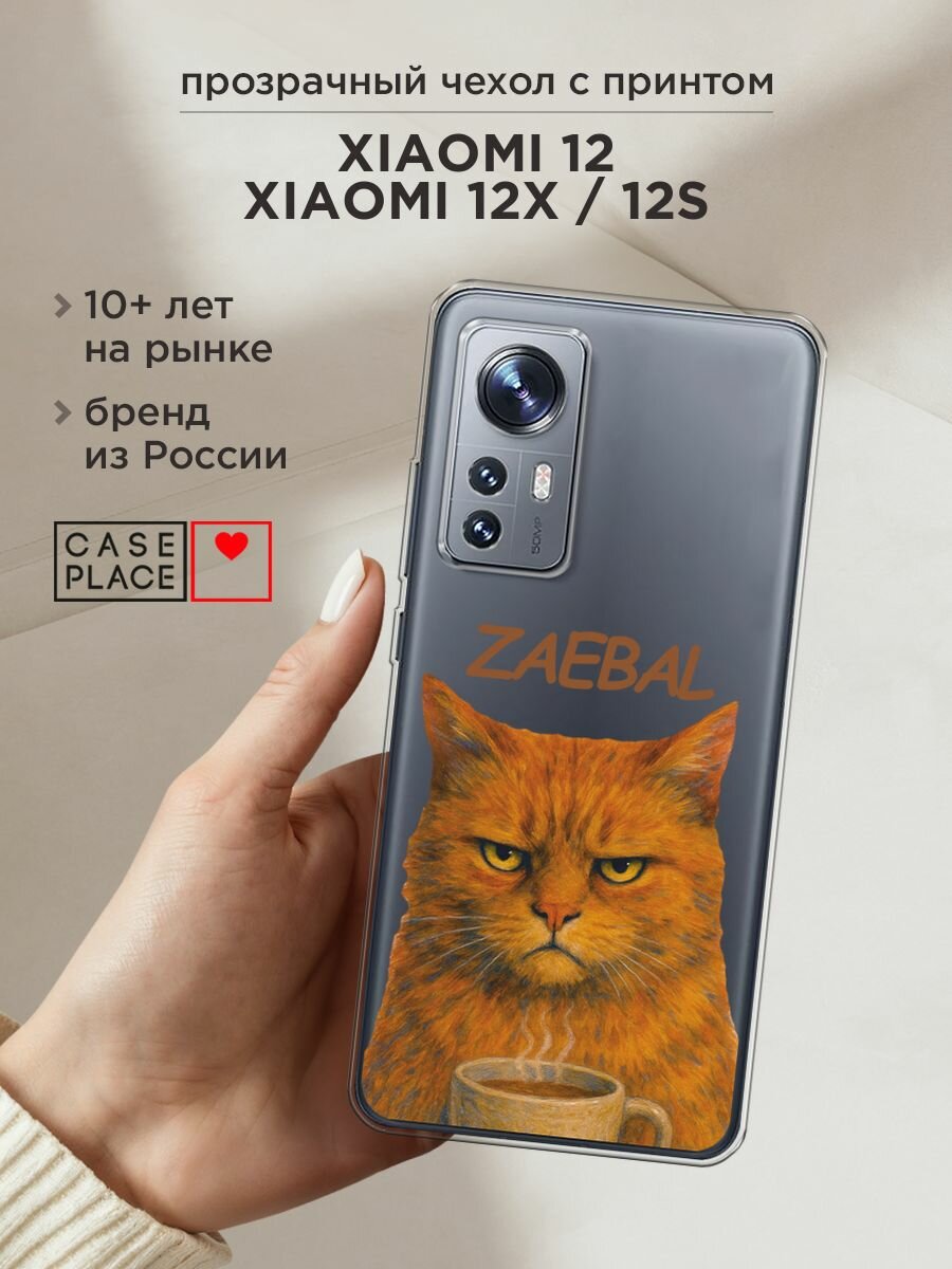 Чехол на Xiaomi 12/12X/12S / Сяоми 12/12X/12S с принтом "Рыжий кот с надписью", прозрачный