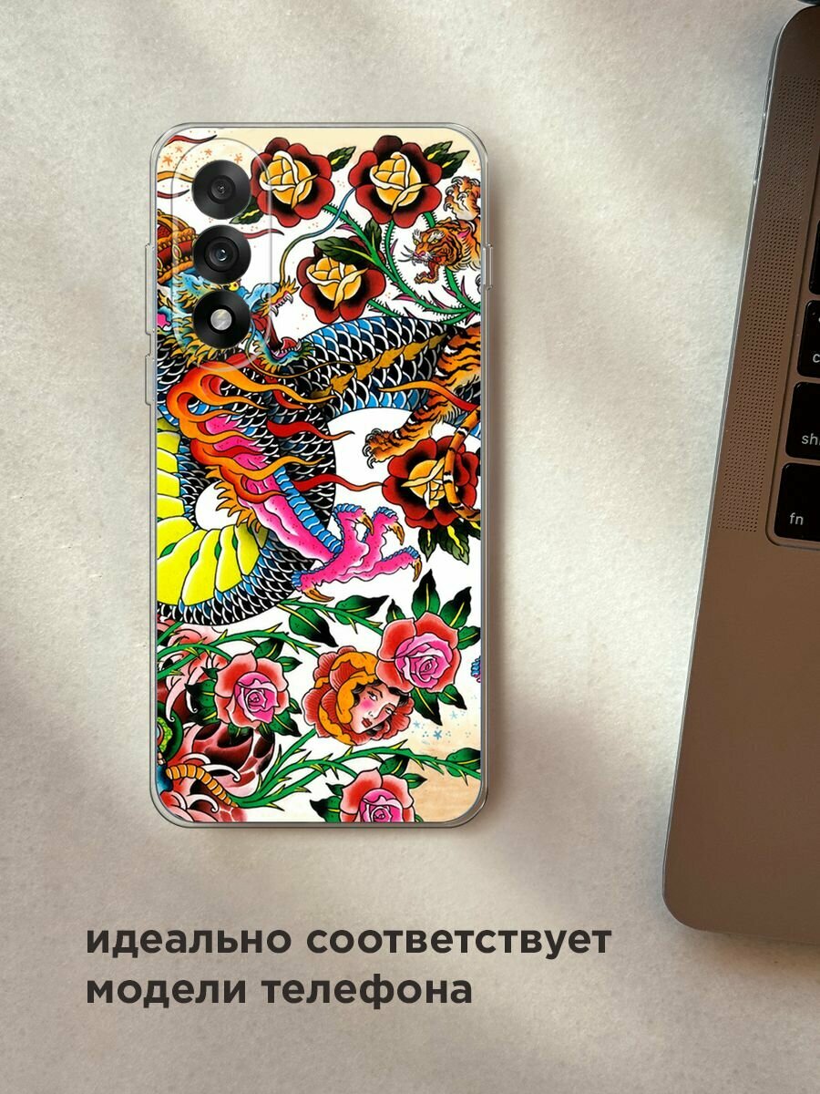 Чехол на OnePlus Nord 5 / Ван Плас Норд 5 с принтом "Дракон в цветах" — фото 1