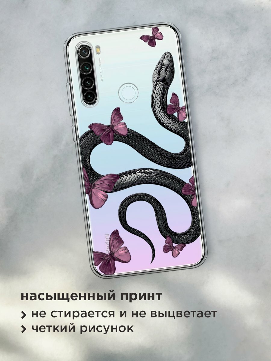 Чехол на Xiaomi Redmi Note 8T / Сяоми Редми Нот 8Т с принтом "Snake and butterflies 2" — фото 1