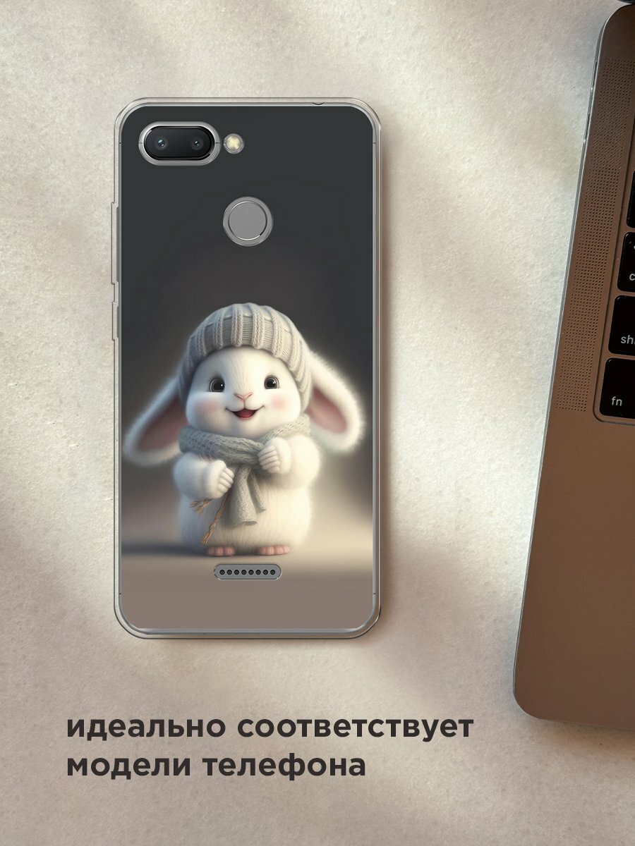 Чехол на Xiaomi Redmi 6 / Сяоми Редми 6 с принтом "Белый крольчонок в шапке" — фото 1