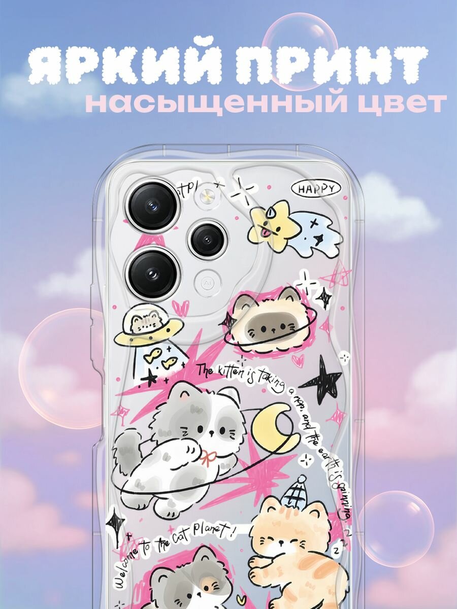 Чехол на Xiaomi Redmi 12 / Редми 12 с принтом "Космокотики", прозрачный — фото 1