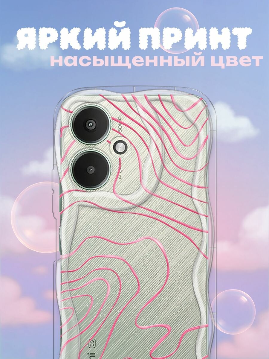 Чехол на Xiaomi Redmi 13C/Poco C65 / Редми 13C/Поко C65 с принтом Розовые волны — фото 1