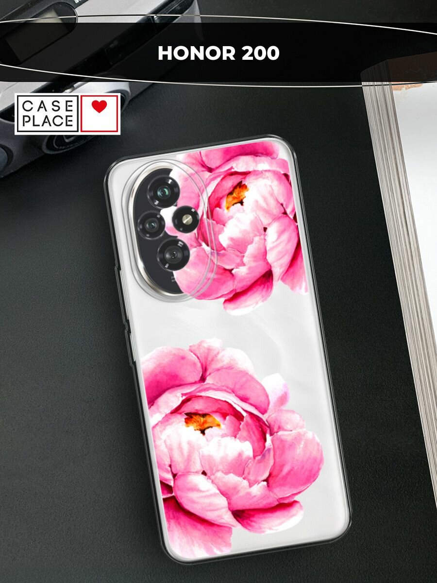 Чехол на Honor 200 / Хонор 200 с принтом "Open peonies", прозрачный