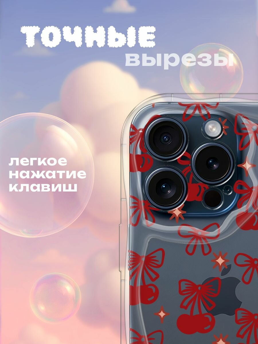 Чехол на Apple iPhone 15 Pro / Айфон 15 Про с принтом "Вишня с бантиком" — фото 1