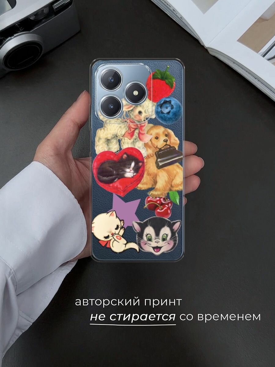 Чехол на Realme C63 / Реалми С63 с принтом "Милые стикеры", прозрачный — фото 1