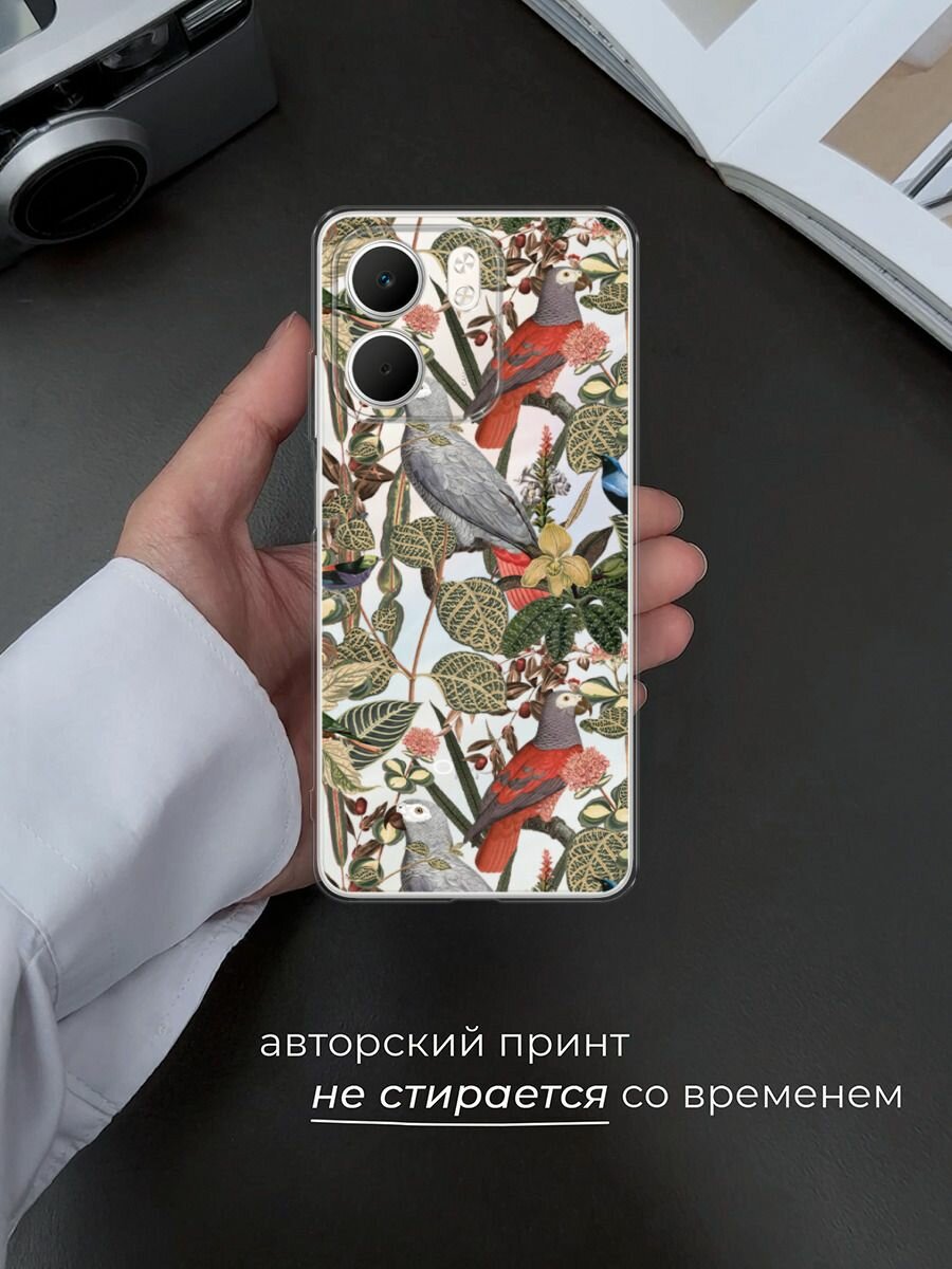 Чехол на Oppo A5x / Оппо А5x с принтом "Tropical pattern", прозрачный — фото 1