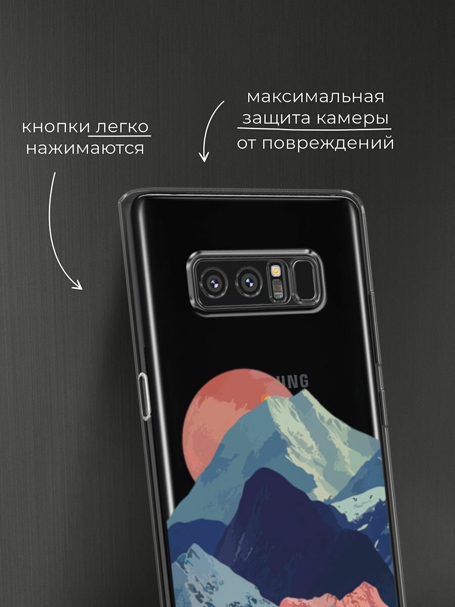 Чехол на Samsung Galaxy Note 8 / Самсунг Галакси Нот 8 с принтом "Закат в снежных горах", прозрачный — фото 1