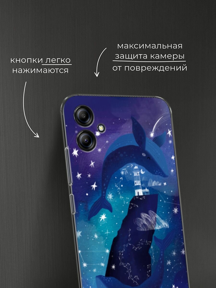 Чехол на Samsung Galaxy A04e / Самсунг A04e с принтом "Ночные киты" — фото 1