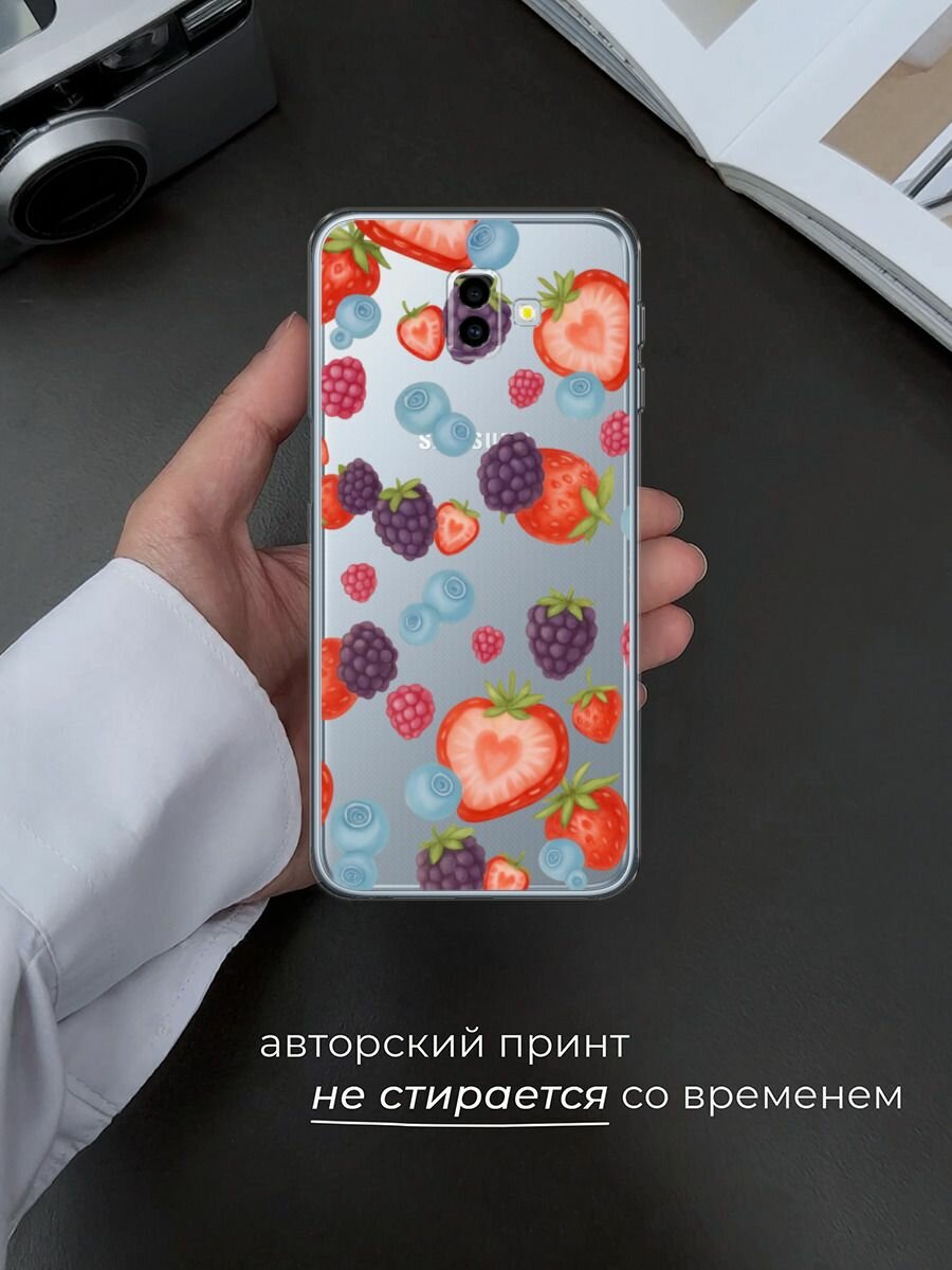 Чехол на Samsung Galaxy J6 + / Самсунг Галакси J6 Плюс 2018 с принтом "Ягоды", прозрачный — фото 1