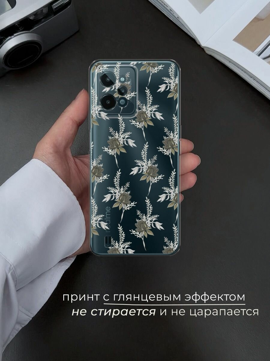 Чехол на Realme C31 / Реалми C31 с принтом "Паттерн цветы сепия" — фото 1