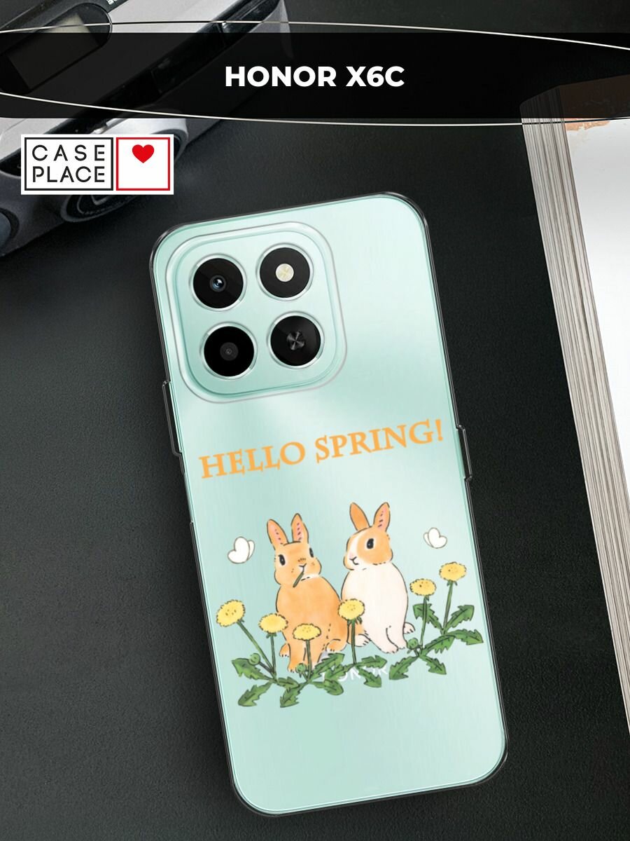 Чехол на Honor X6c / Хонор X6c с принтом "Весенние кролики", прозрачный