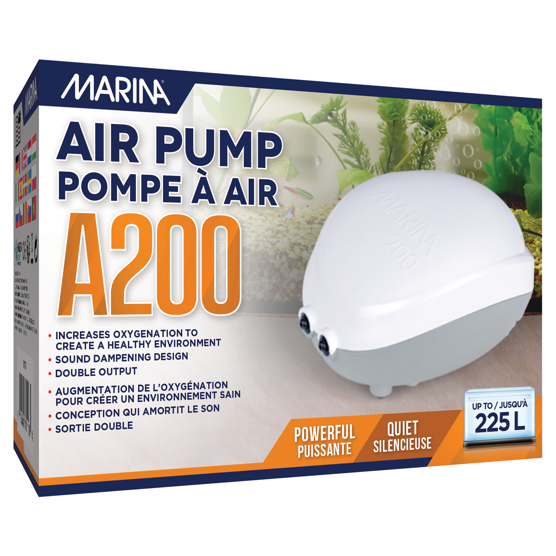 Компрессор для подачи кислорода "Marina Air pump 200" для аквариумов 125-225 л. /двухканальный/