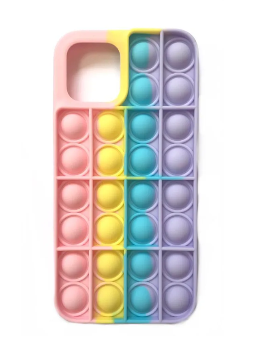 Чехол Антистресс Pop It для iPhone 12 Pro Max (розовый/желтый/голубой/сиреневый)