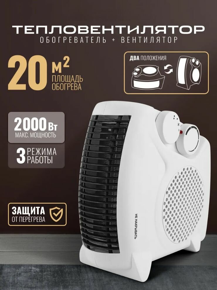 Тепловентилятор, обогреватель для дома Centek/2000Вт, металлическая решетка обогрев