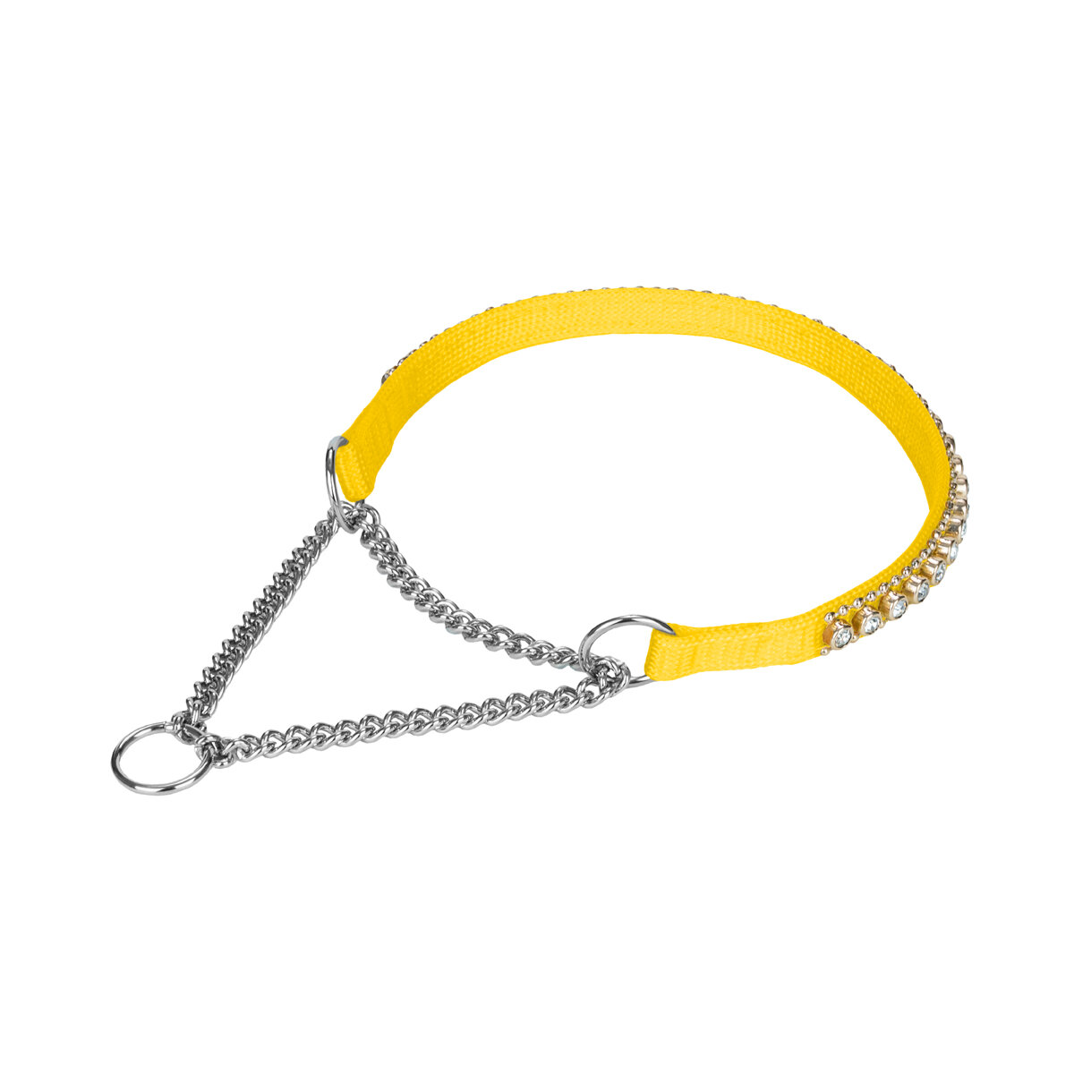 Ошейник полуудавка для собак малых пород ZooOne со стразами 10мм (24-33см) с цугом (хром) желтый