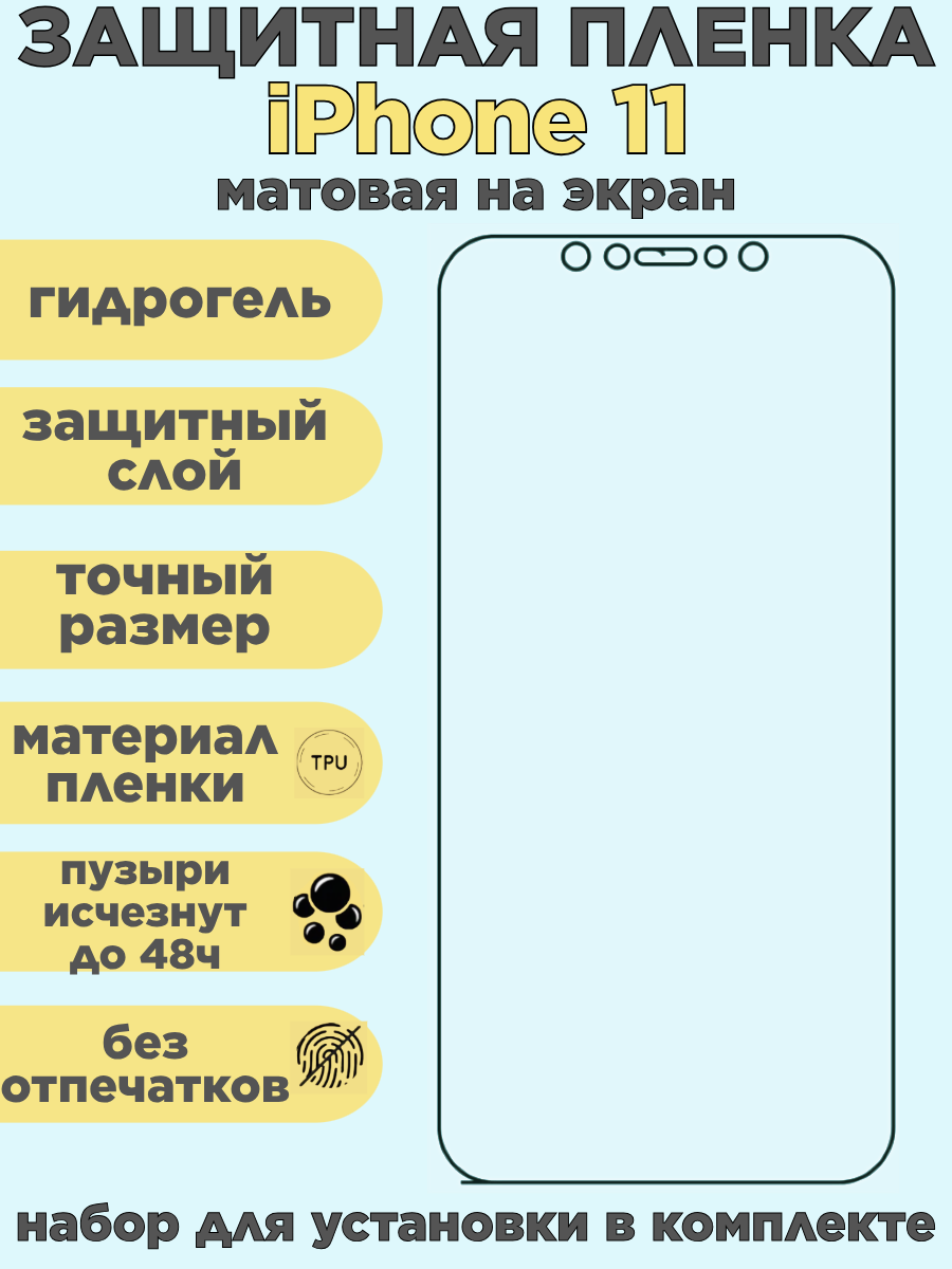 Гидрогелевая полиуретановая защитная пленка для iPhone 11, матовая