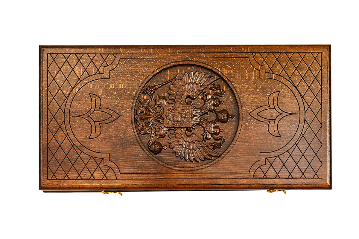 Нарды резные Герб РФ-2 50, Ustyan подарочные средние деревянные из бука резаные / 50х50 / армянские