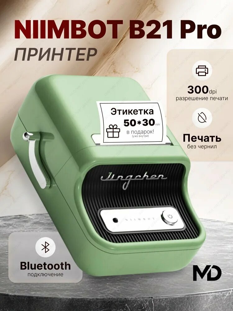 Домашний принтер NIIMBOT B21 Pro green+рулон этикеток в подарок