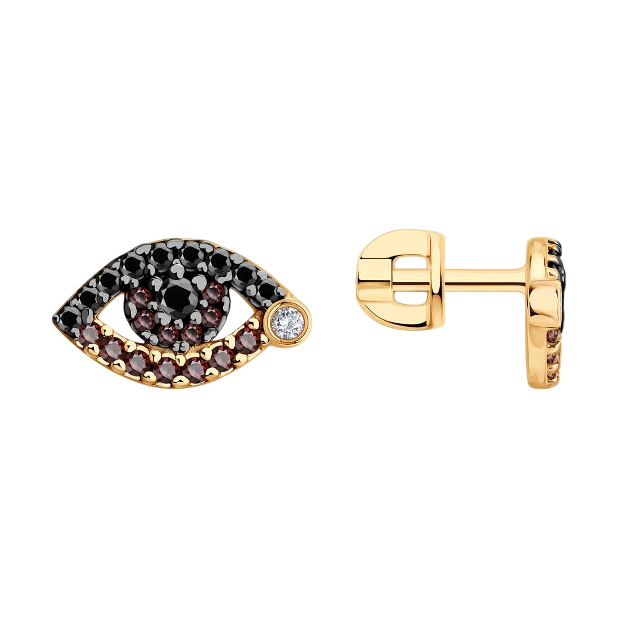 Серьги, серебро, 925 проба, золочение, фианит