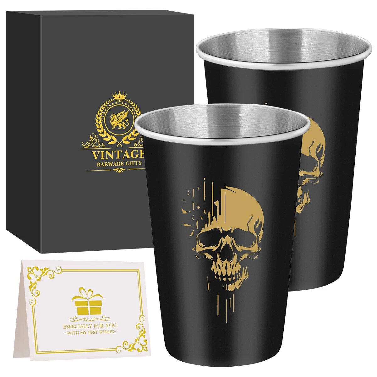 Лккхер Пинтовое стекло с рисунком черепа 2 шт, Gold Skull, 401-500 мл