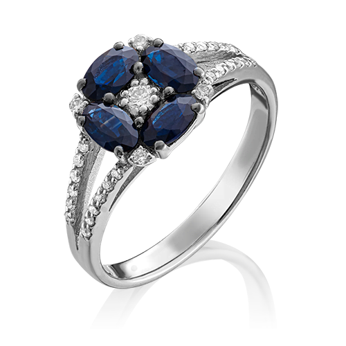 Кольцо, белое золото, 585 проба, сапфир, бриллиант