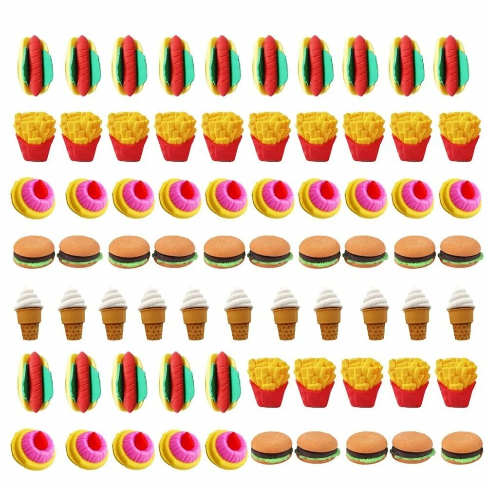 Набор ластиков в форме еды, 75 штук