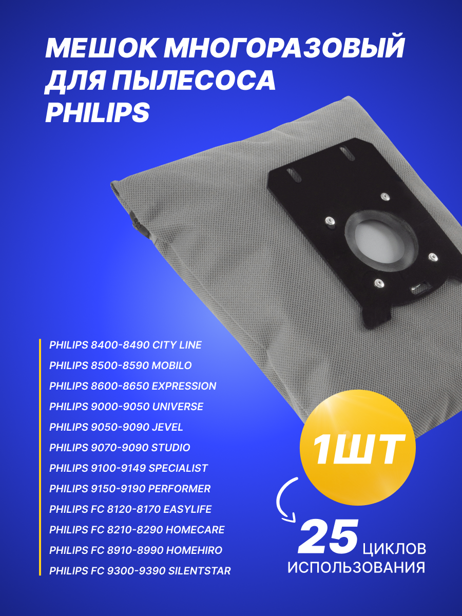 Мешок для пылесоса PHILIPS многоразовый, 1шт.