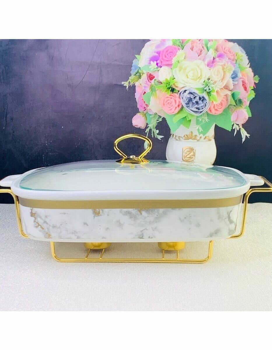 Мармит 38х23см с крышкой на подставке Фарфор