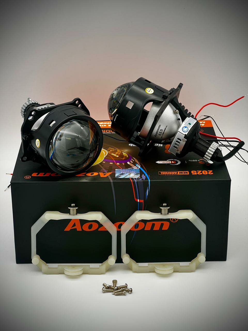 Би лед линзы Aozoom для Audi Q5 2008-2017 / Оригинальные светодиодные линзы Аозум для Ауди Ку5