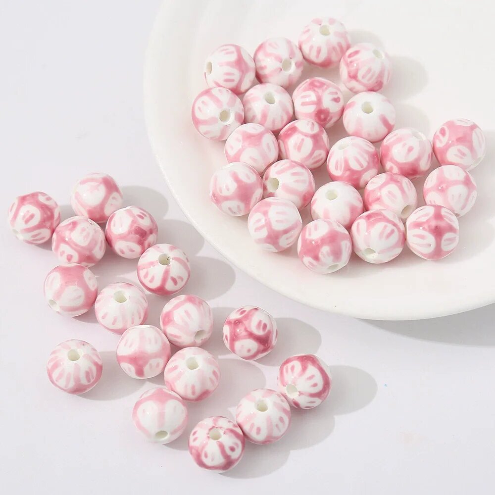 Керамические бусины ручной работы 10 мм для бижутерии Розовый, Pink