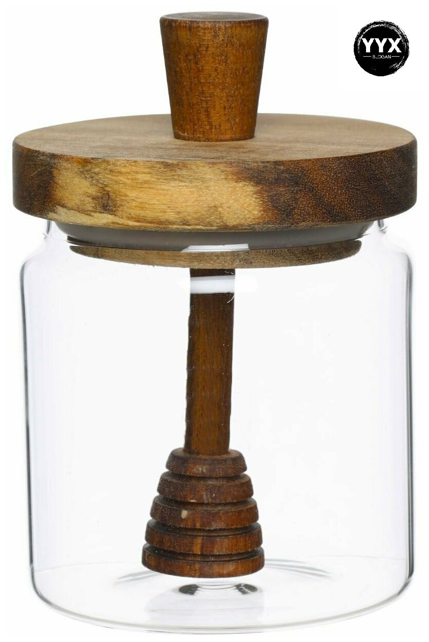 Банка для меда, Kuchenland, 400 мл, с деревянной палочкой, стекло Б/дерево, Noble tree