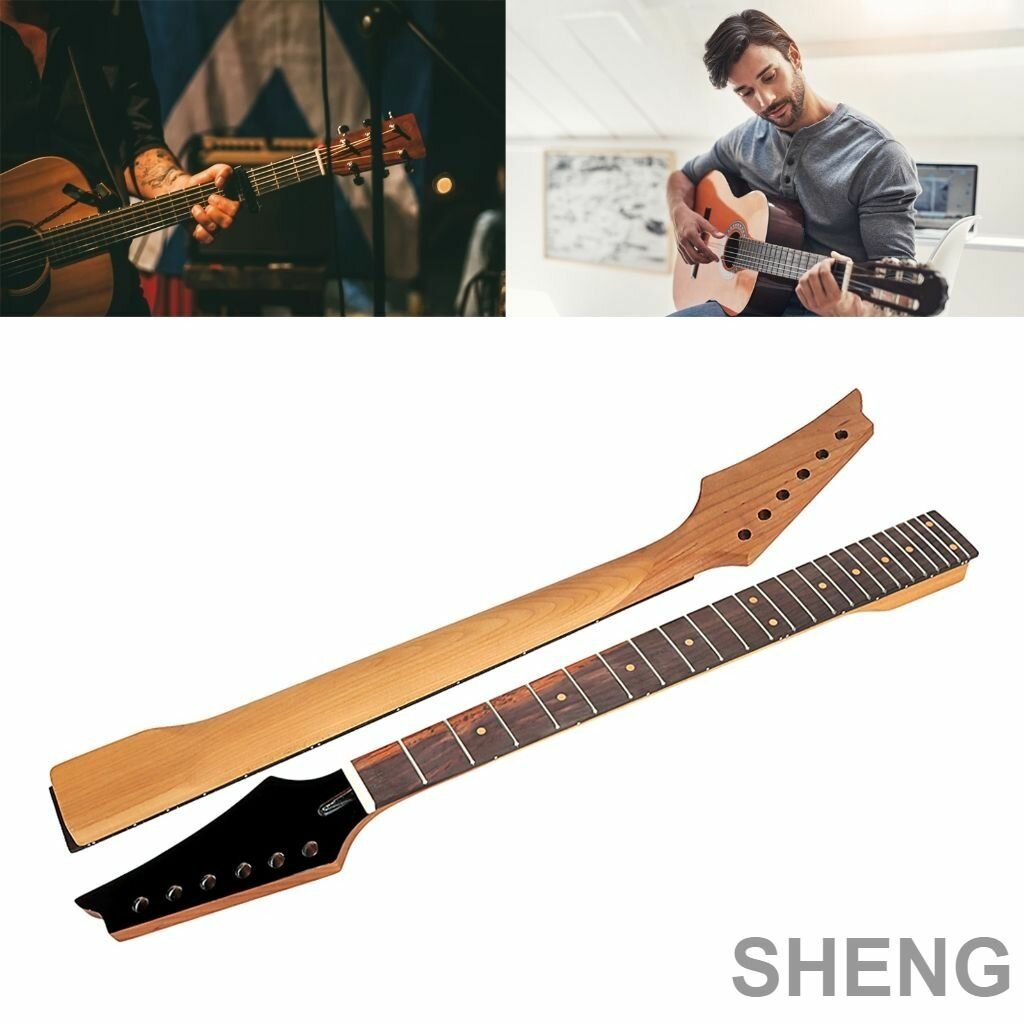 Аксессуар для струнных, Гриф для электрогитары из кленового дерева черного цвета с 24 ладами и оранжевыми точками вставок GS15M