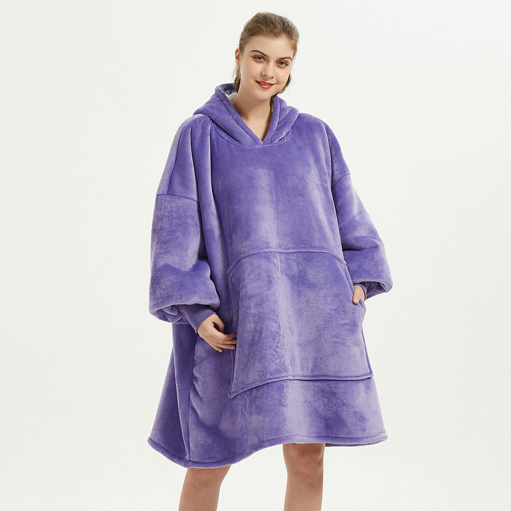 Плюшевый теплый плед худи с рукавами