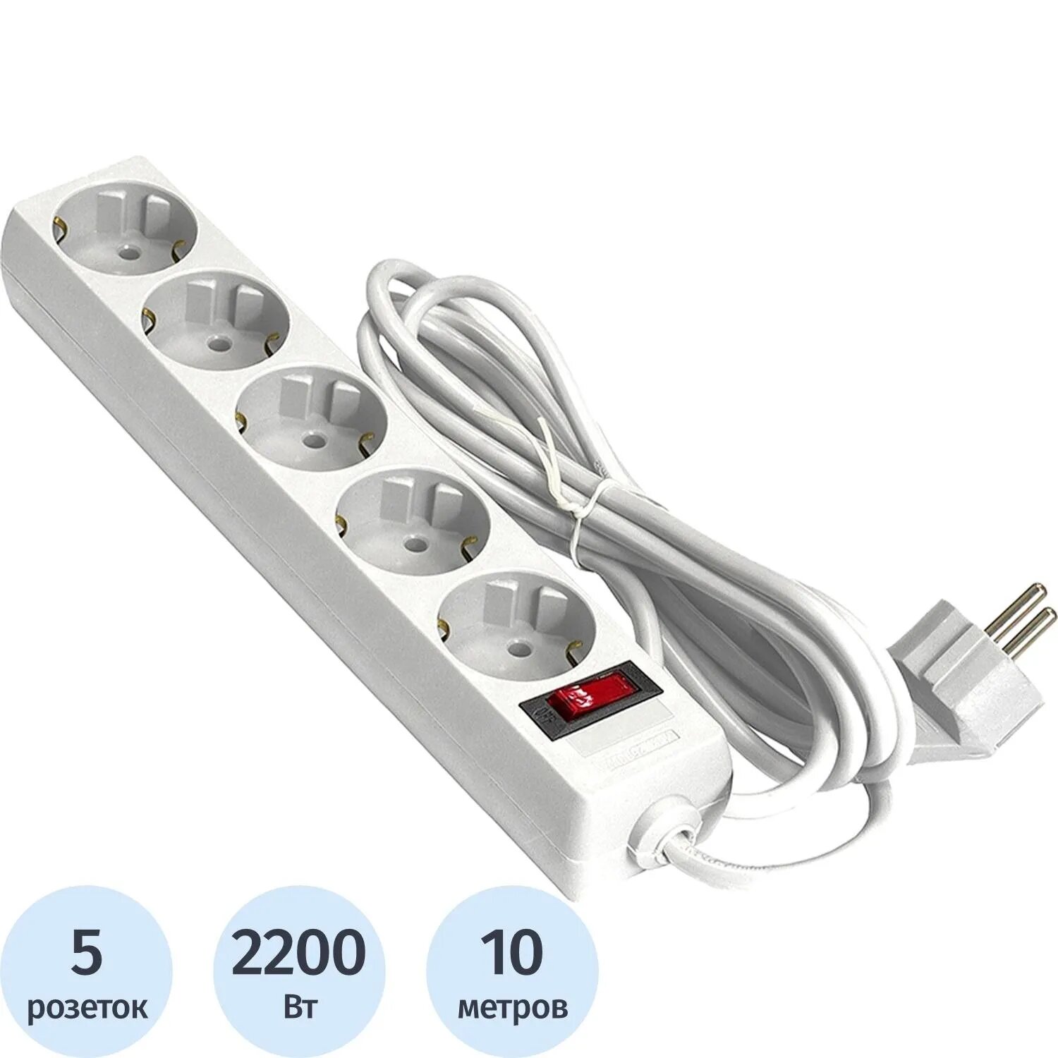 Сетевой фильтр ExeGate SP-5-10W 5р/10м, 10А/2.2кВт, белый(EX279182RUS)