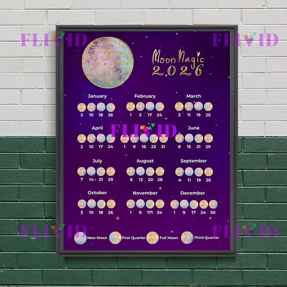 Лунный календарь 2026 года, страницы ведьмы C, 50X70cm NoFrame