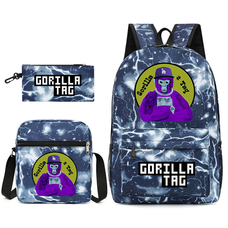 Школьная сумка из трех предметов Gorilla Tag Monkey, холщовый рюкзак с мультяшным периферийным принтом, повседневный студенческий рюкзак