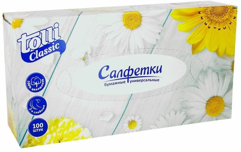 Салфетки бумажные Tolli Classic универсальные 100 шт дизайн упаковки в ассортименте