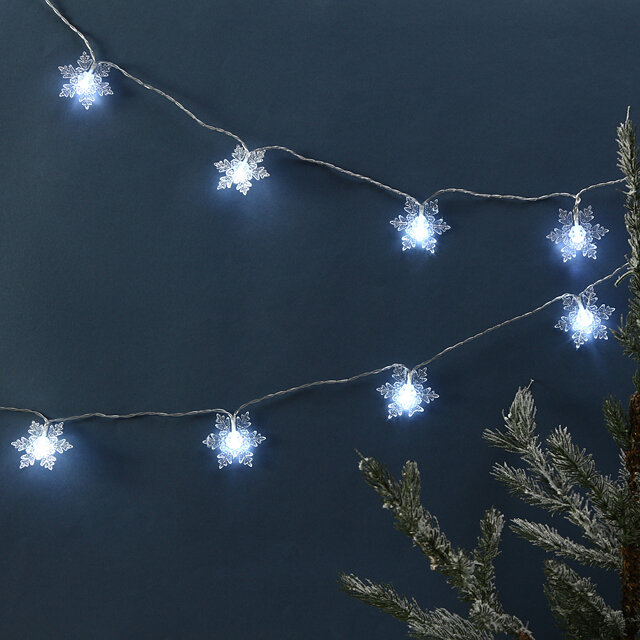 Светодиодная гирлянда Снежинки 4.6 м, 24 холодных белых LED лампы, прозрачный ПВХ, контроллер, IP44, Kaemingk (Кейминг), 495192