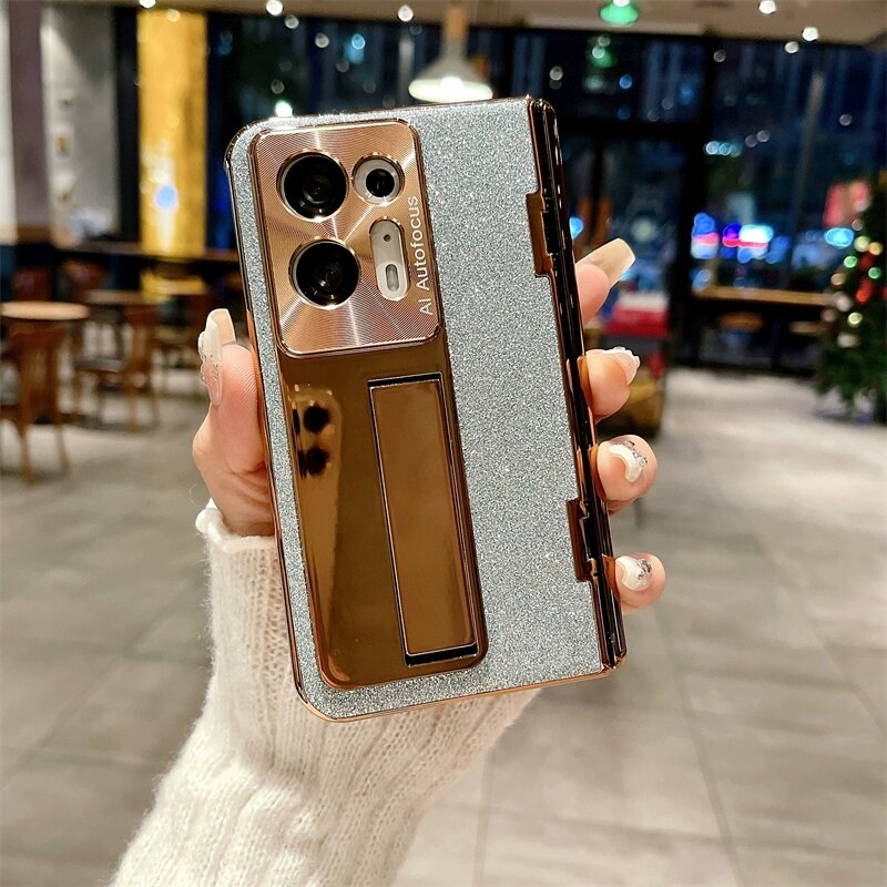 OPPO Find N2 складной чехол для смартфона — серебристый жесткий защитный чехол с передней пленкой и ремешком для Android