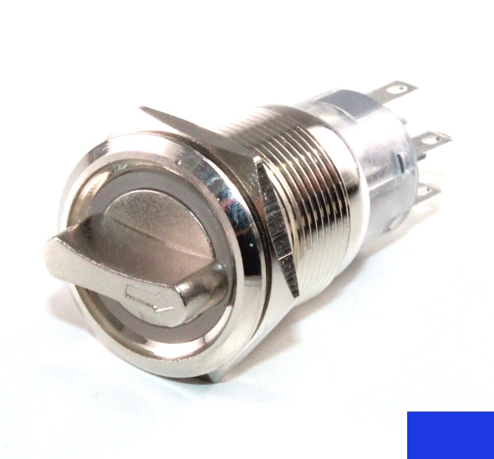 Кнопка антивандальная LAS1-AGQ-11X/31/B/N on-off-on, LED-12V, 5A, 250В, синяя подсветка, RUiCHi