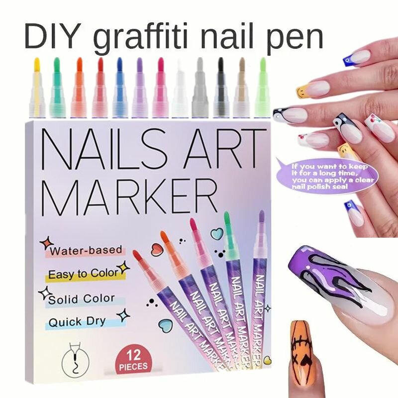 12 ручек для дизайна ногтей, тонкие акриловые ручки