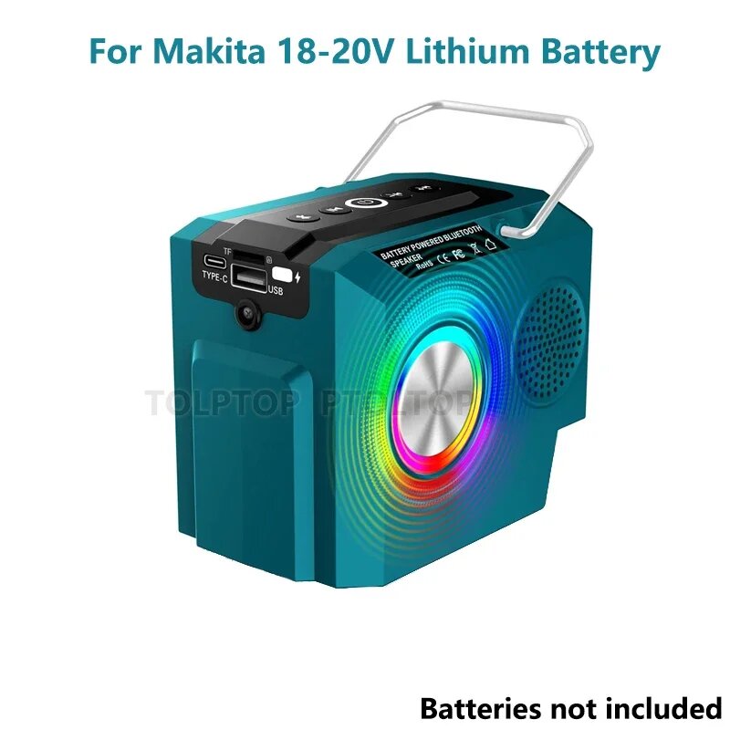 Беспроводная Bluetooth-колонка для аккумуляторов Makita 18V Li-ion BL1820 BL1830 BL1840 с USB Type-C, портативный плеер для использования на улице