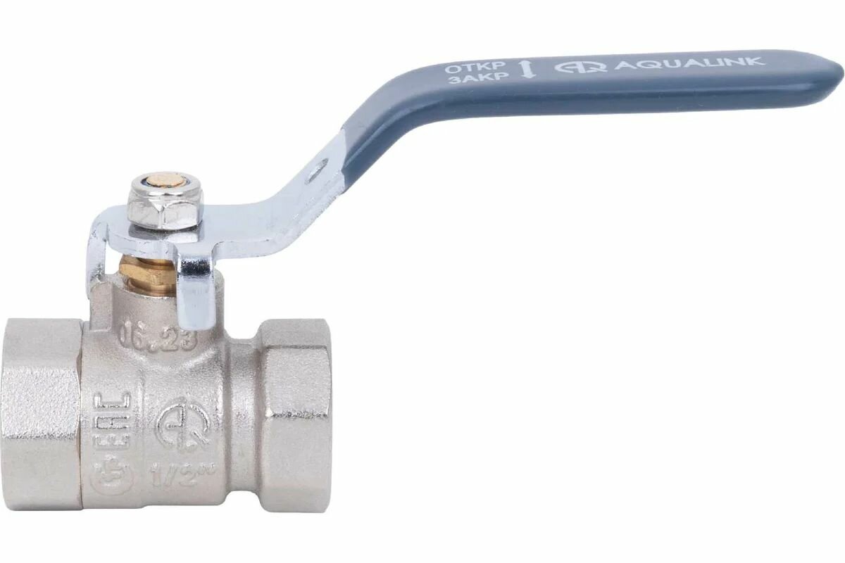 Кран шаровой 1"1/2 ВВ ручка, никелированный, AQUALINK