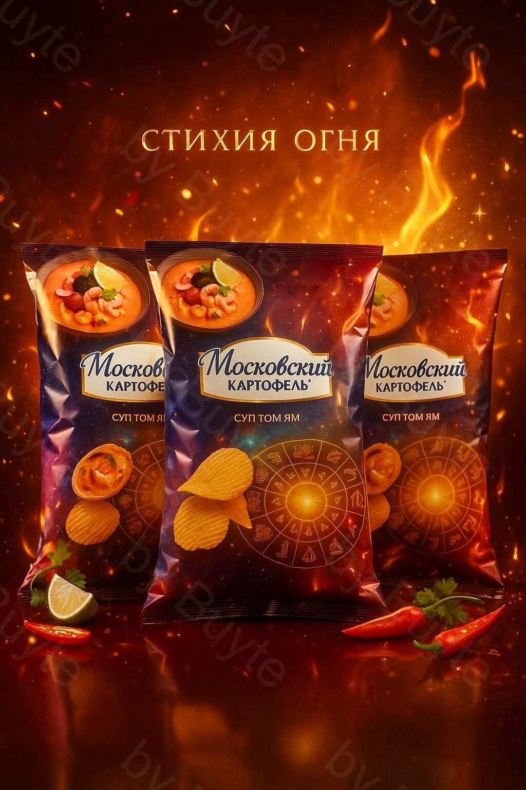 Чипсы Московский картофель Рифленые со вкусом Том Ям, 3 по 90г