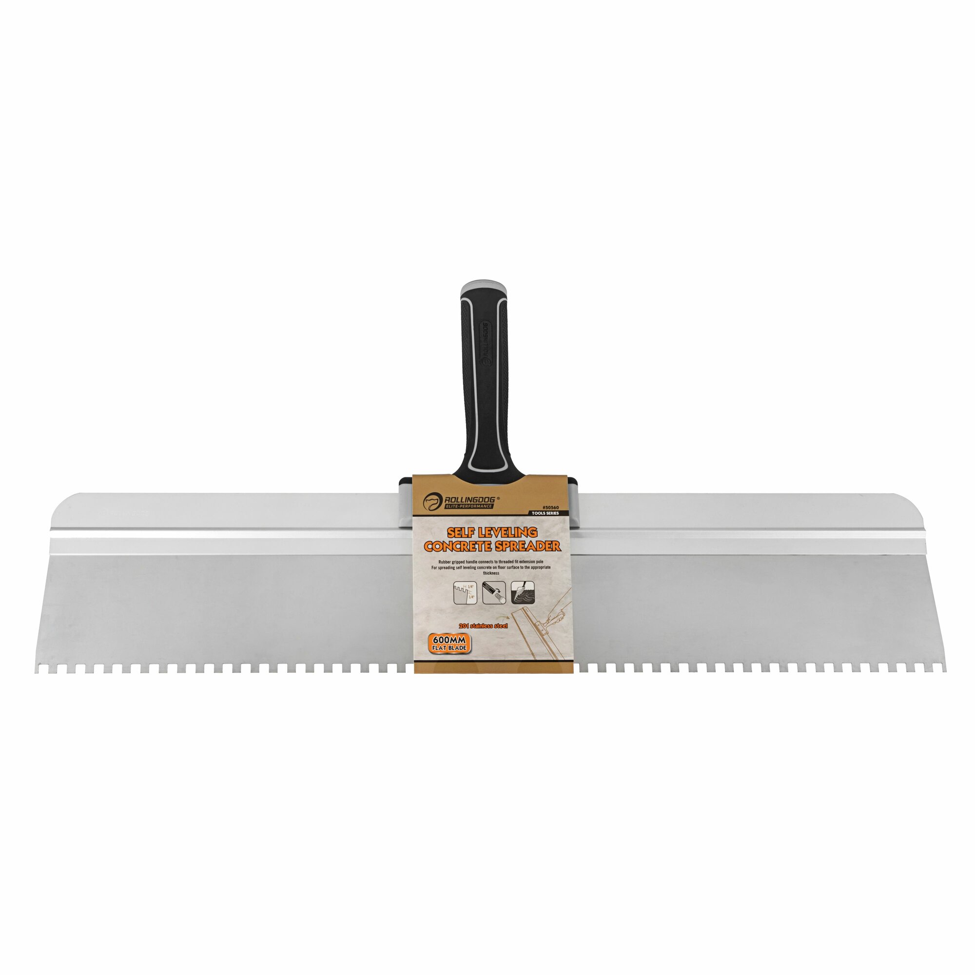 Шпатель зубчатый Rollingdog 600мм, прямое лезвие, зуб 6мм, резьба, серия Elite, арт. 50560