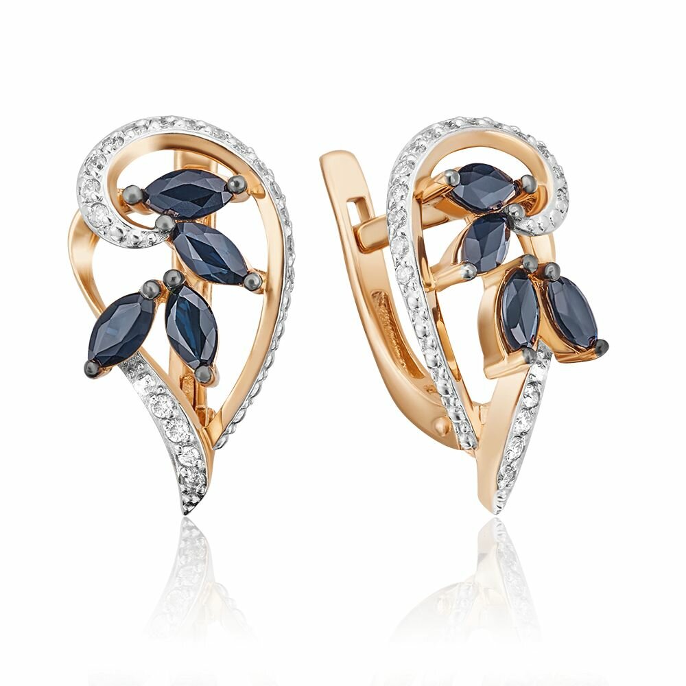 Серьги, красное золото, 585 проба, бриллиант, сапфир