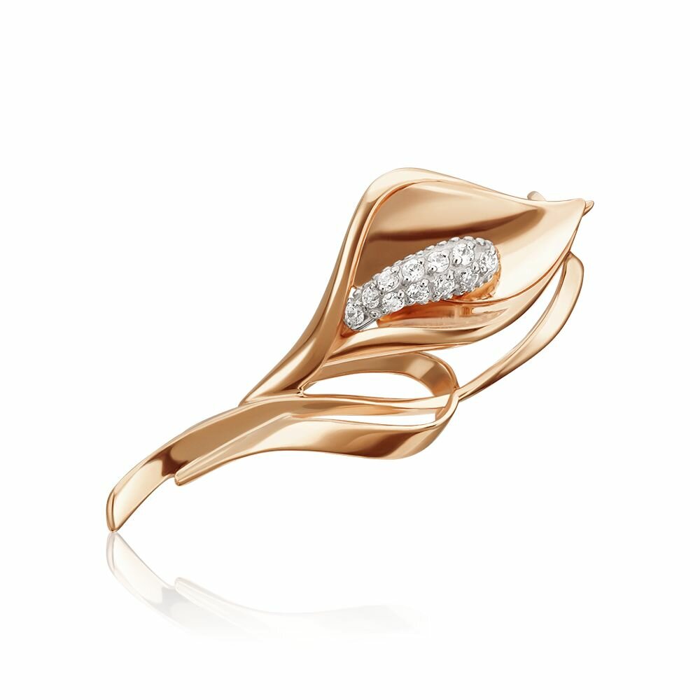 Брошь, красное золото, 585 проба, фианит