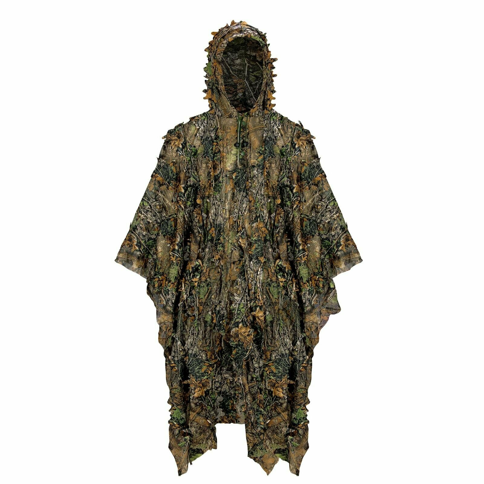 3D Leaves Camouflage Ghillie Poncho Camo Cape Cloak Stealth Ghillie Suit CS Woodland Hunting Poncho из полиэстера быстротекучего с подкладкой из полиэстера, затяжка на шнурке, машинная стирка, размер 55.1" * 43.3" (Д*Ш), в комплект входят 1 шт.