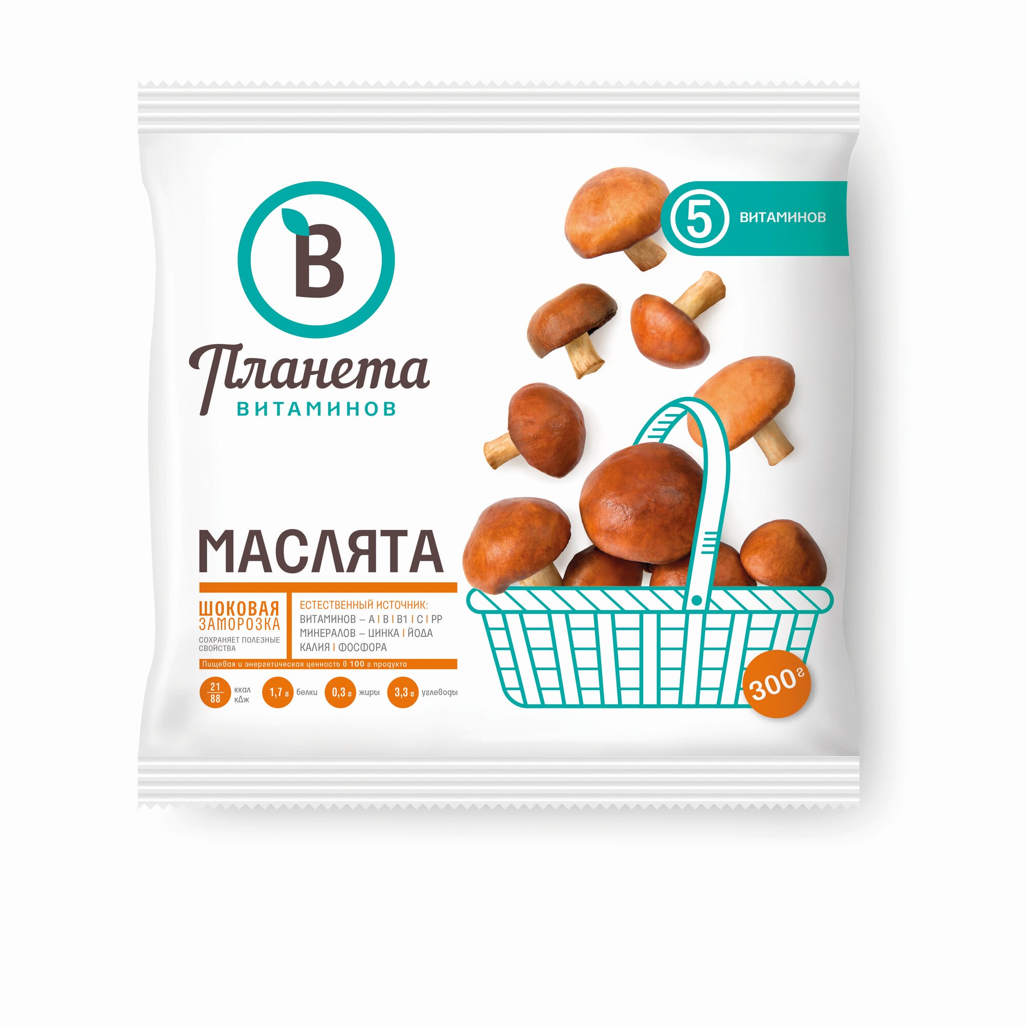 Маслята Планета Витаминов целые быстрозамороженные 300 г