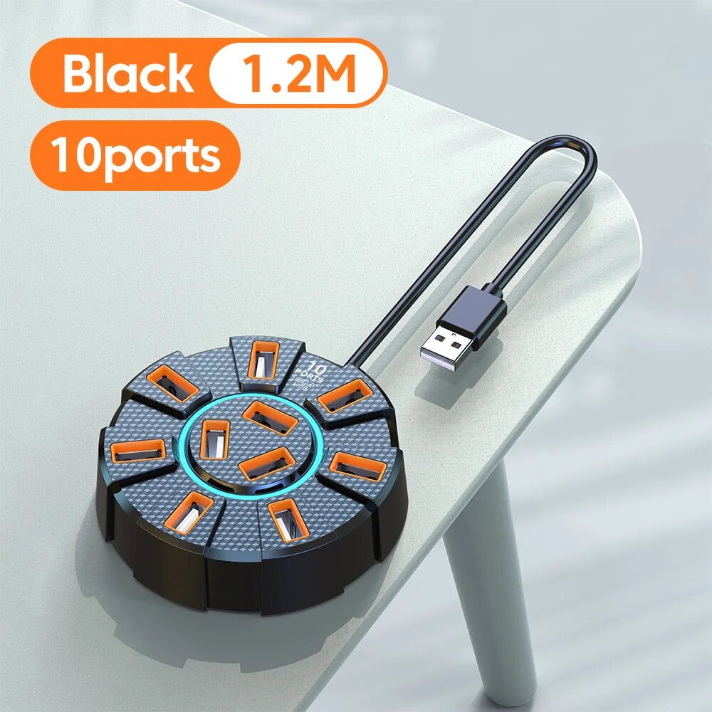 USB-хаб Toocki 7/10 портов 10 Ports Black 1.2m